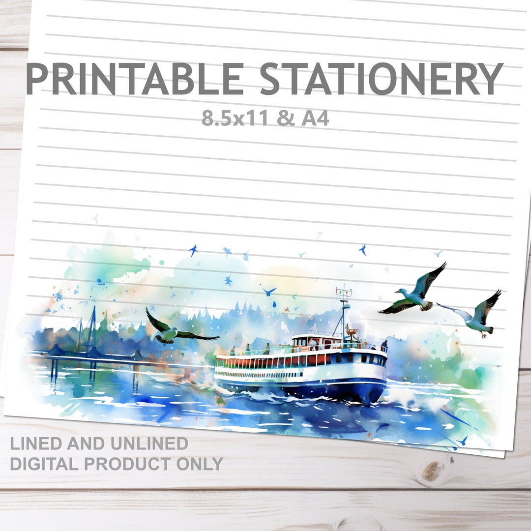 Ferry Boat Ocean Beach Printable Stationery Paper Lined and Without ...