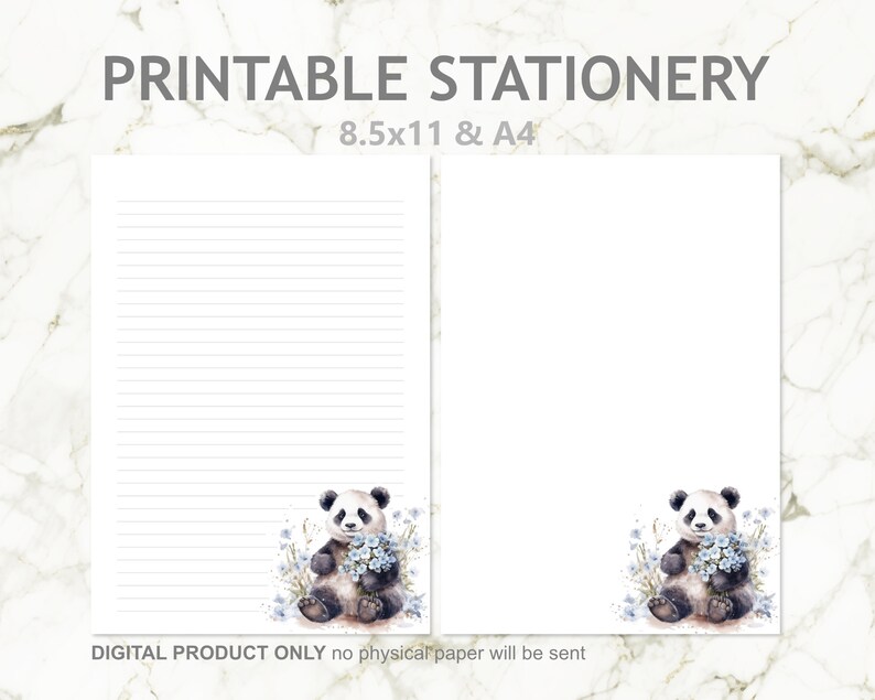 Panda With Flowers and Bamboo Printable Stationery Set Lined - Etsy