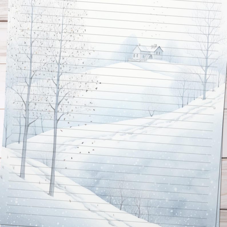 Snowy Winter Hills Printable Stationery in A4 and 8.5x11 US Letter Size ...