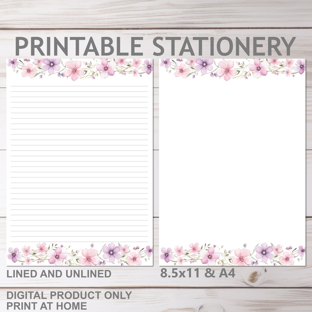 Purple and Pink Flowers Printable JW Floral Stationery Lined and ...