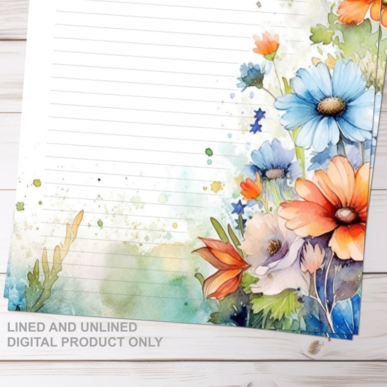 Colorful Flowers Wildflower Printable Stationery Notepad Lined A4 and 8 ...
