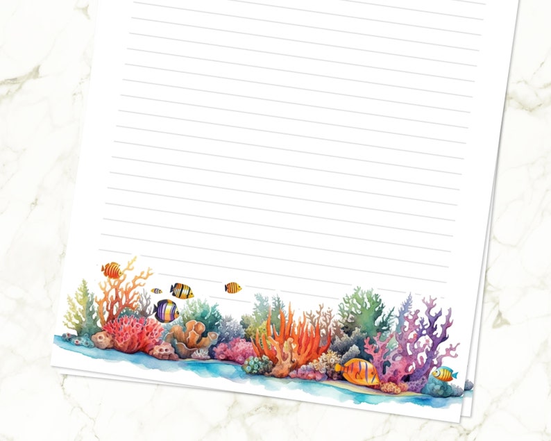 Coral Reef Tropical Fish Printable Stationery Set Lined and - Etsy