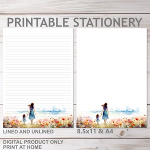 Mother and Daughter Meadow Spring Flowers Printable Stationery Lined No ...