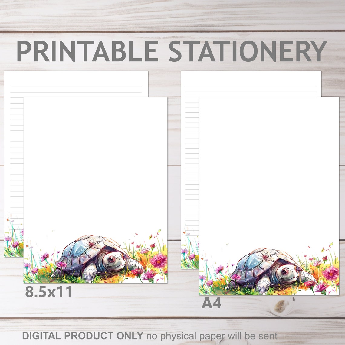 Turtle Printable Stationery in A4 and 8.5x11 US Letter Size Print at ...