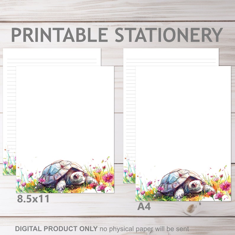Turtle Printable Stationery in A4 and 8.5x11 US Letter Size Print at ...
