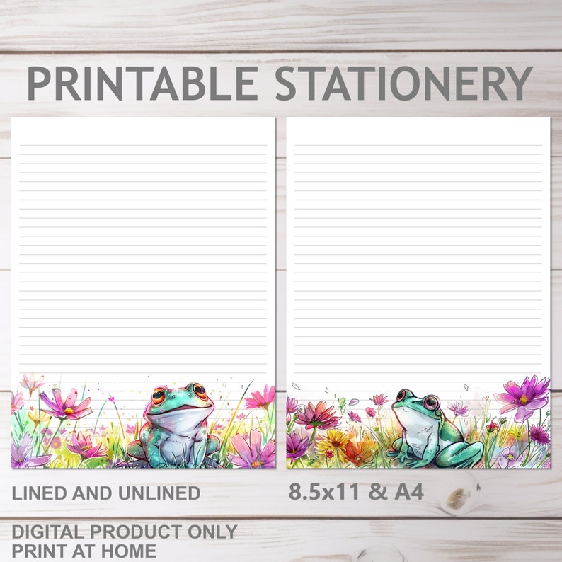 Frog Printable Stationery in A4 and 8.5x11 US Letter Size Print at Home ...