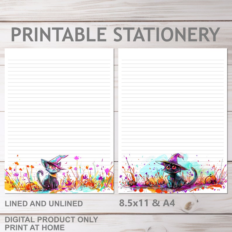 Halloween Cats Printable Stationery in A4 and 8.5x11 US Letter Size ...