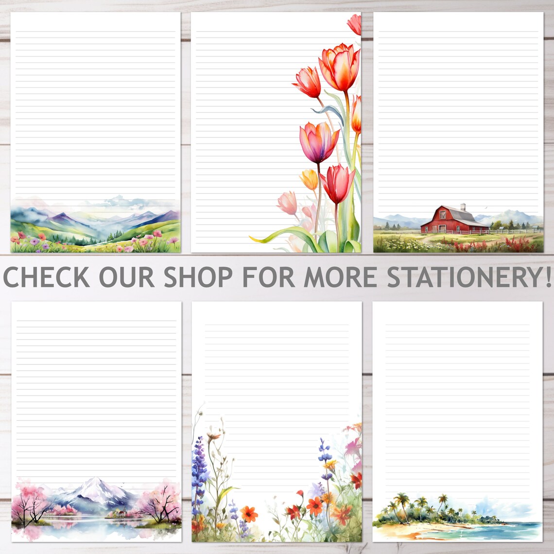 Mountain Range and Lake Printable Stationery Lined and Unlined in A4 ...