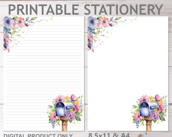 Floral Birdhouse Printable Stationery Lined and Unlined in A4 and 8 ...