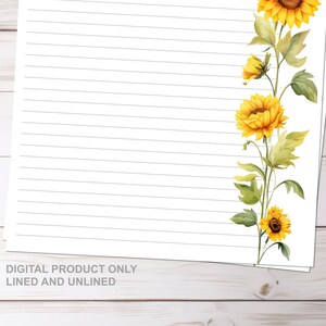 Sunflowers Floral Printable Stationery Lined and Unlined A4 and 8.5x11 ...