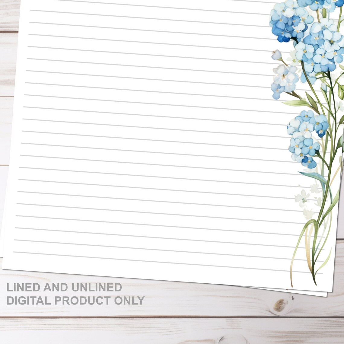 Hydrangea Spring Flowers Printable Stationery Lined and Unlined A4 and ...