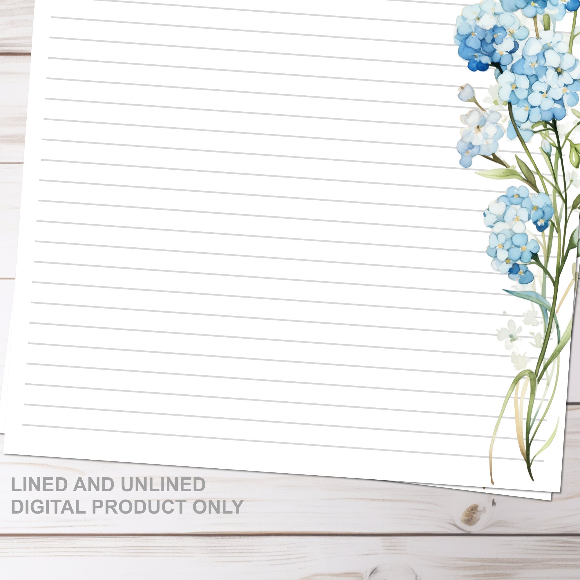 Hydrangea Spring Flowers Printable Stationery Lined and Unlined A4 and ...