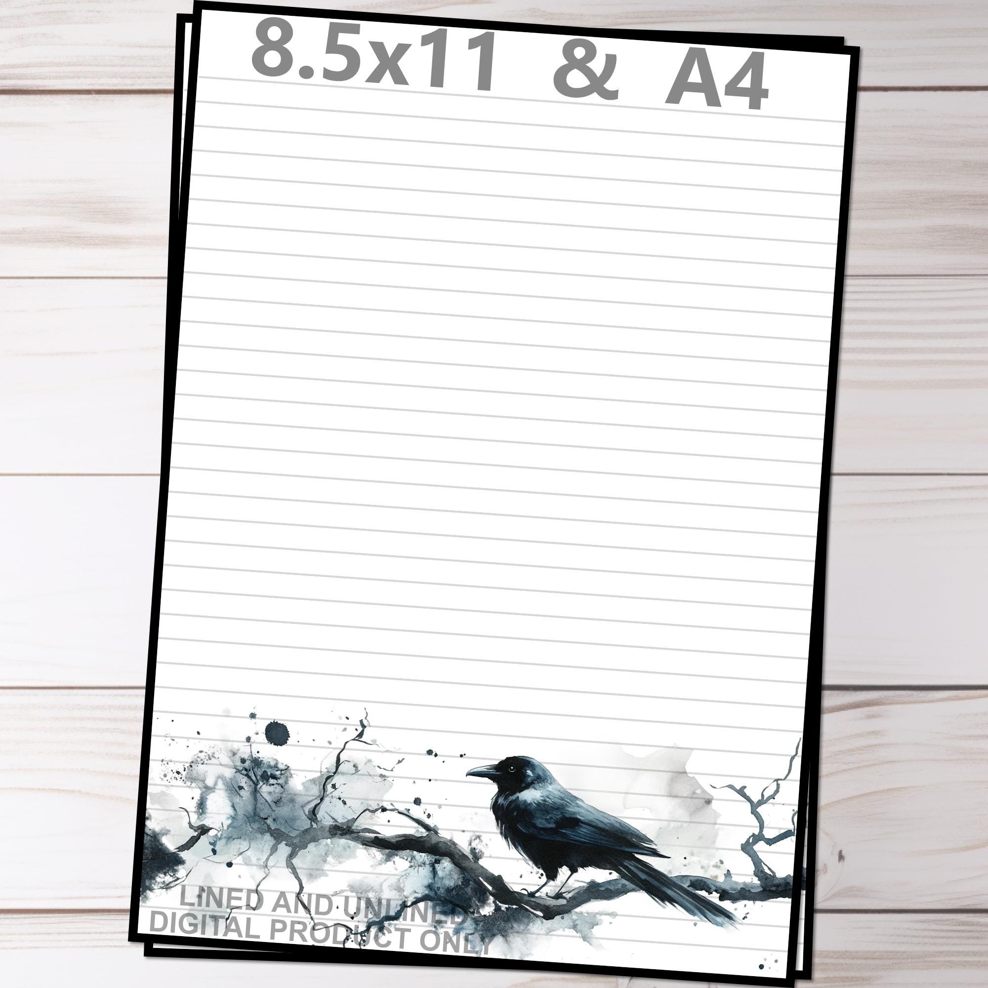 Edgar Allan Poe Raven Themed Printable Stationery A4 8.5x11 US Letter ...
