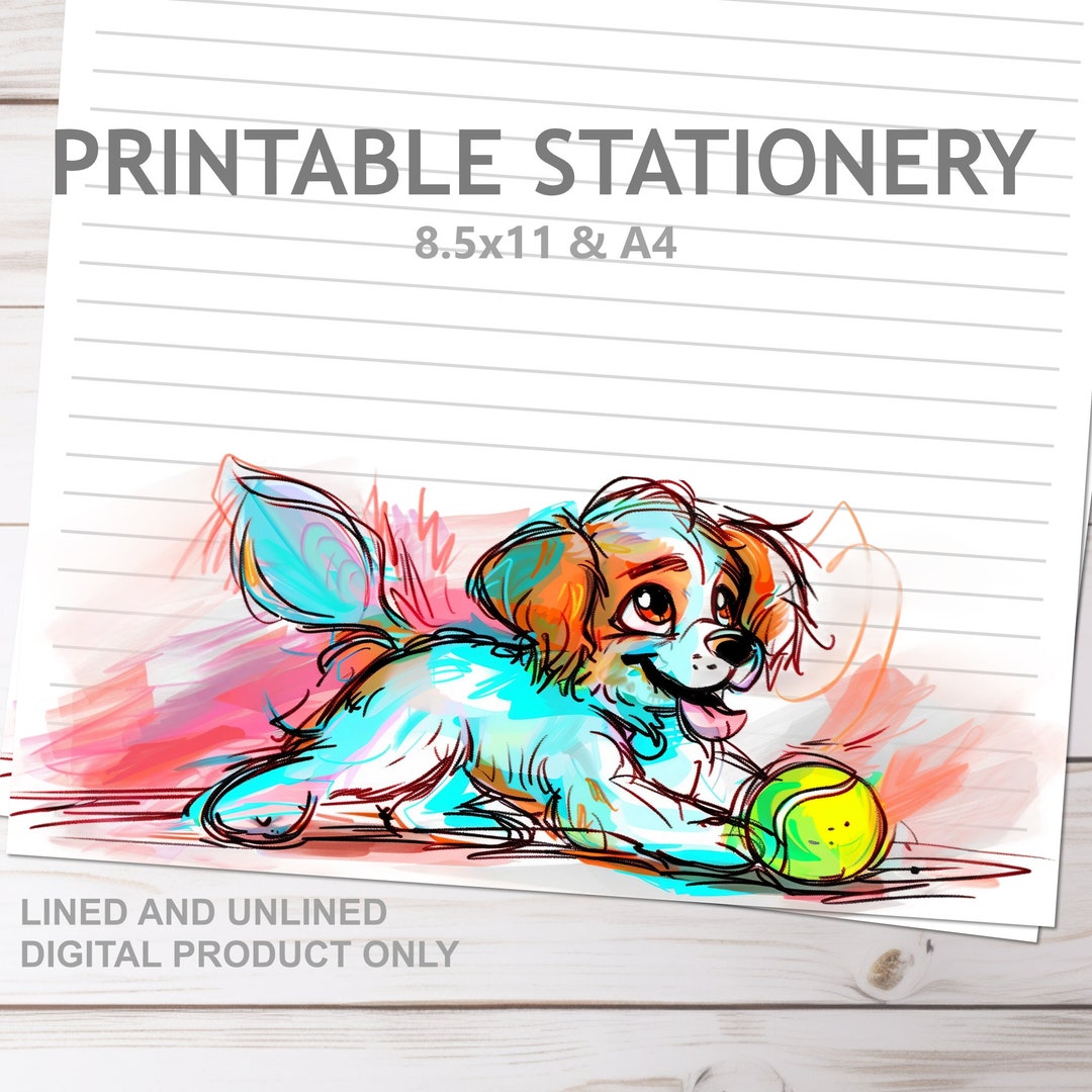 Playing Puppy Dog Printable Stationery in A4 and 8.5x11 US Letter Size ...