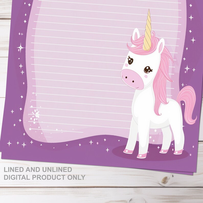 Cute Unicorns Printable Kids Pen Pal Stationery Lined and Unlined A4 ...