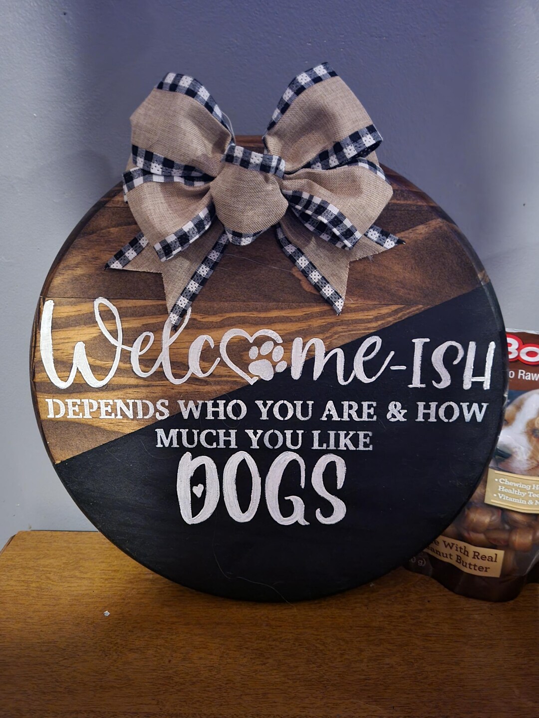 12" Dog Lover's Door Round Welcome Sign. Handmade, Handpainted Wood ...