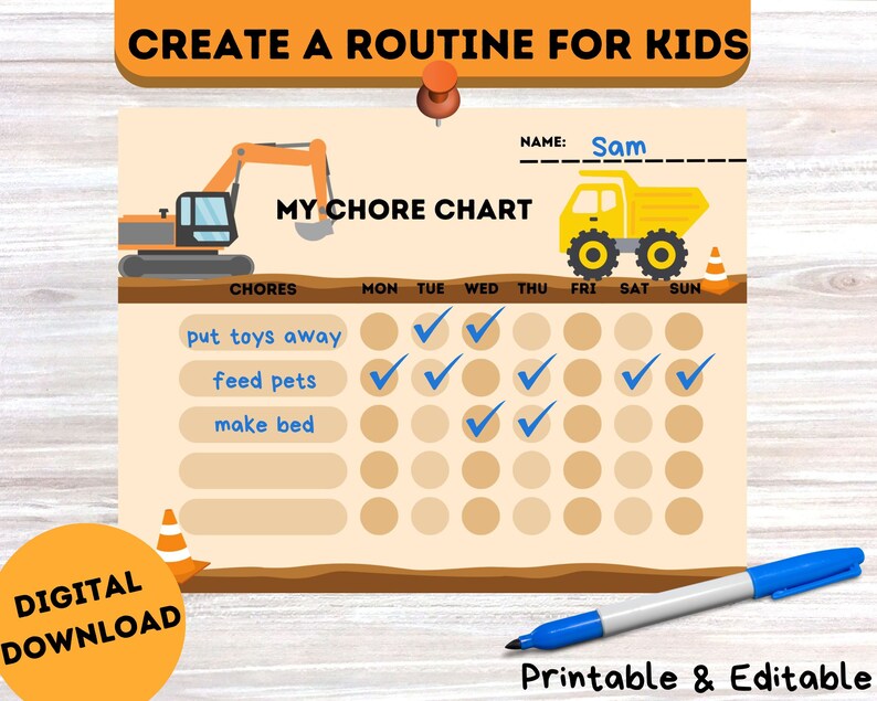 Kids Chore Chart, Weekly Chores Chart for Kids, Kids Habit Tracker ...