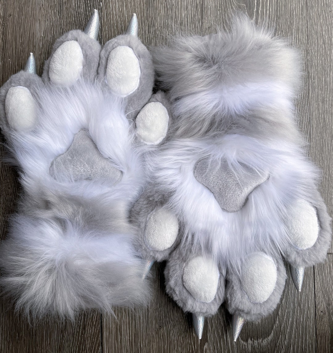 White and Gray Fursuit Paws With Holographic Claws and Matching Large ...