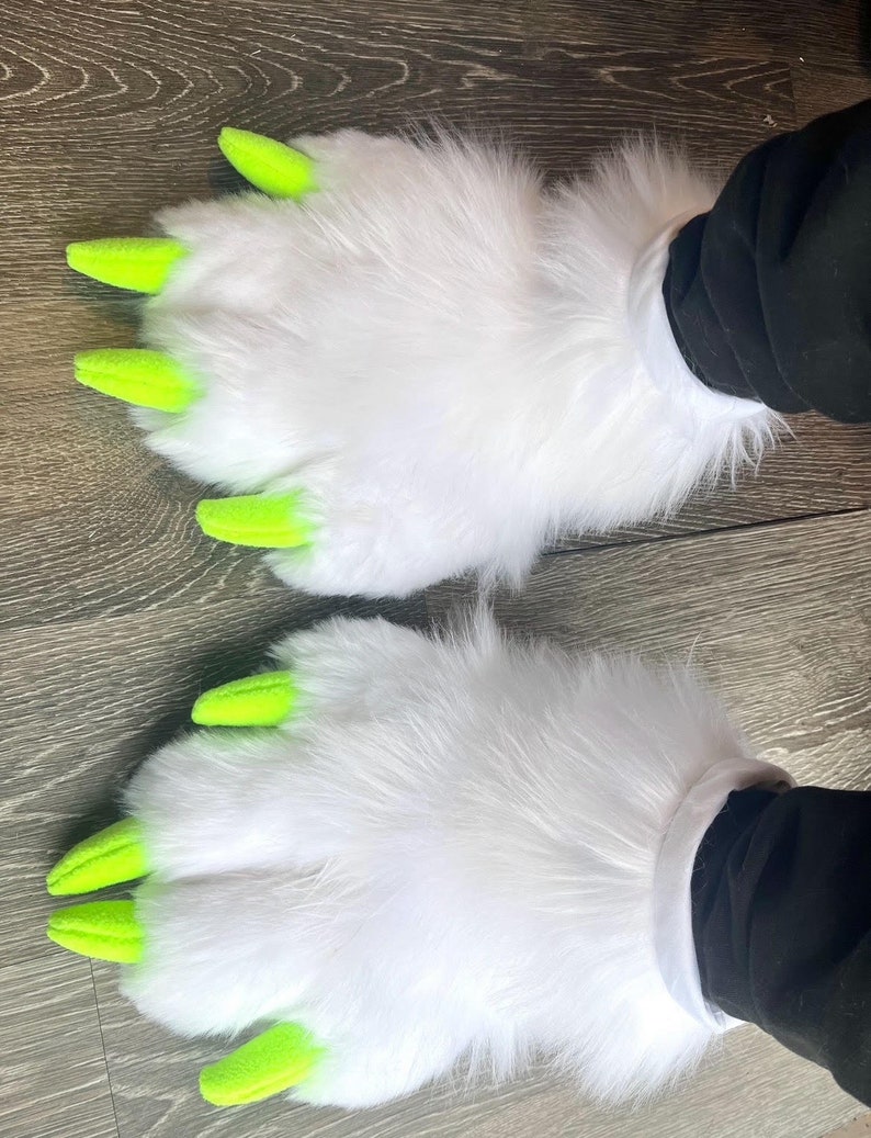 White Fursuit Paws With Lime Green Claws - Etsy