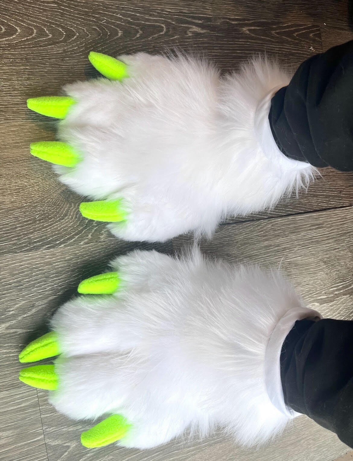 White Fursuit Paws With Lime Green Claws - Etsy