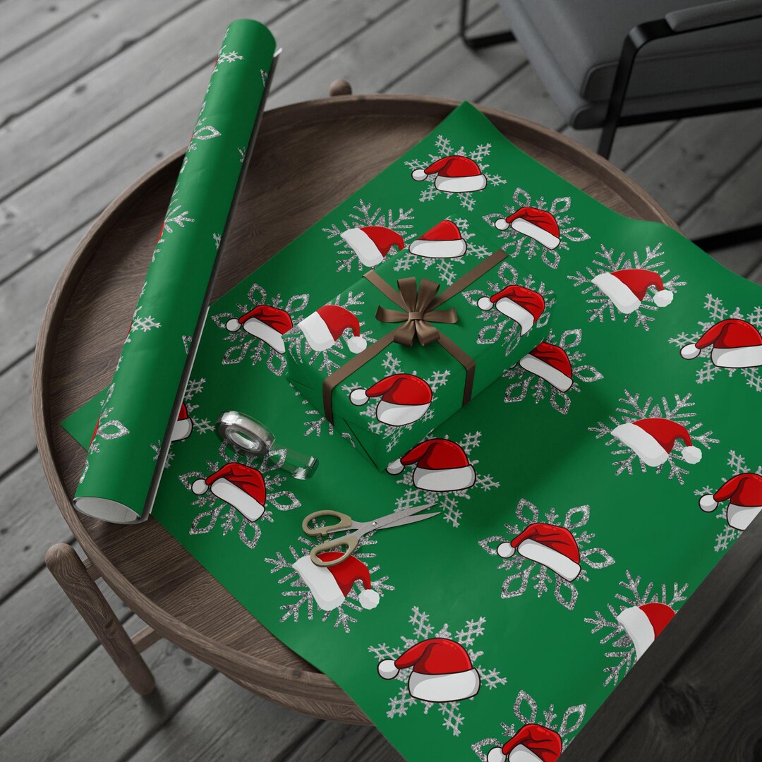 Christmas Wrapping Paper, Santa Hats, Snowflakes, Festive Gift Wrap - Etsy
