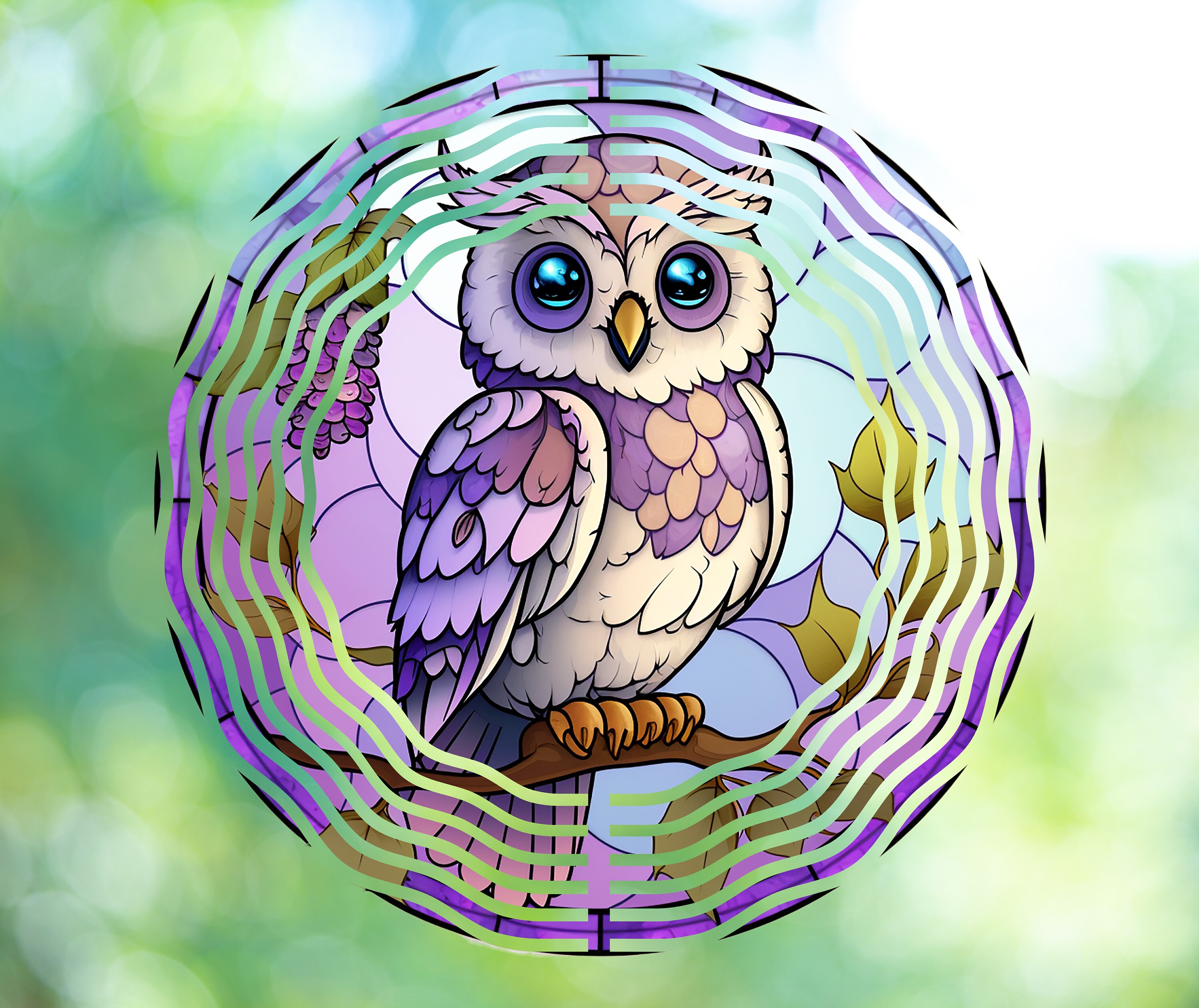 Owl Wind Spinner Stained Glass Sublimation Design Template, Wind ...