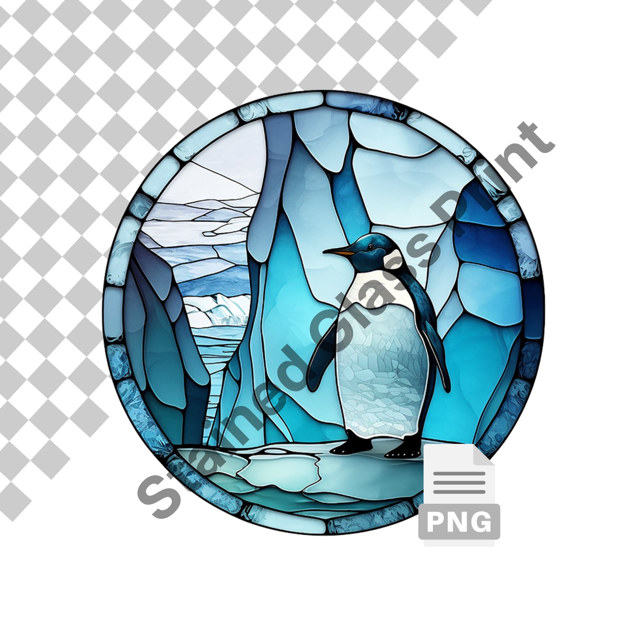 Penguin Wind Spinner Stained Glass Sublimation Design Template Winter ...