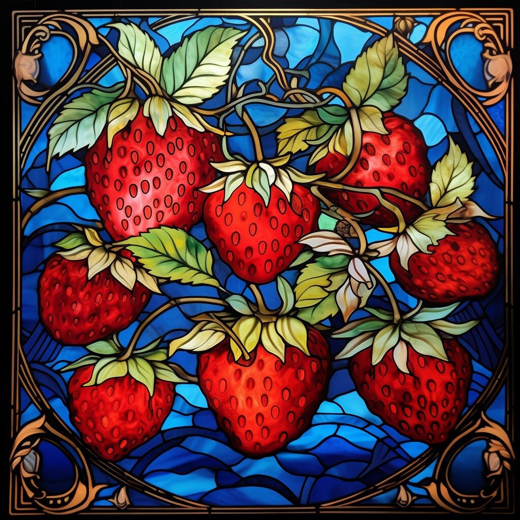 Strawberry Stained Glass Design PNG, Strawberries Sublimation for ...