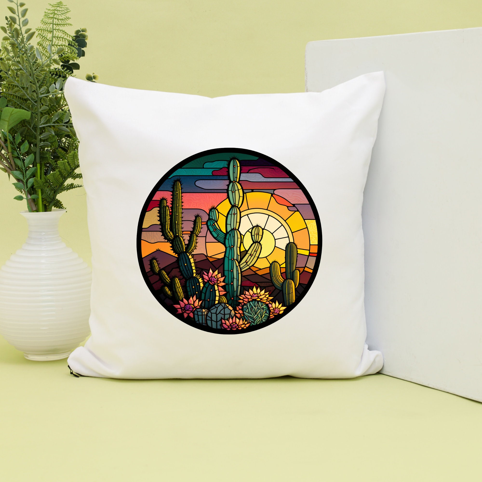 Cactus Stained Glass Print Design for Wind Spinner, T-shirt Design ...