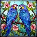 Parrots Tropical Birds Stained Glass Design PNG, Pattern for Cutting ...