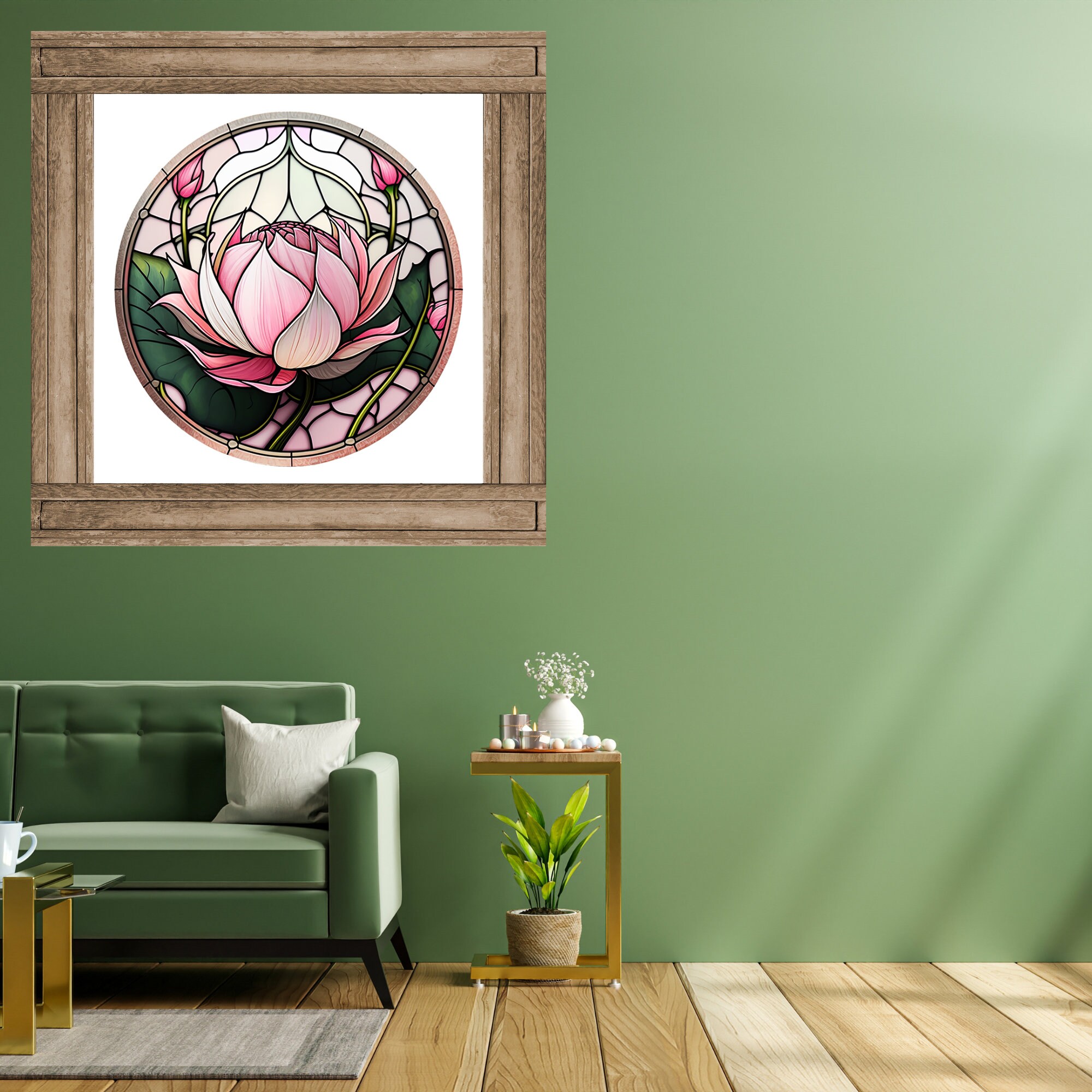 Lotus Flower Stained Glass Print Design PNG Round Shape for Wind ...