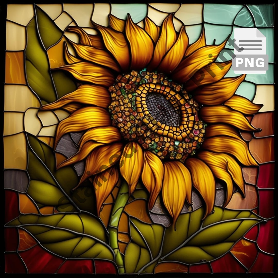 Sunflower Stained Glass Sublimation Design, Stained Glass Pattern ...