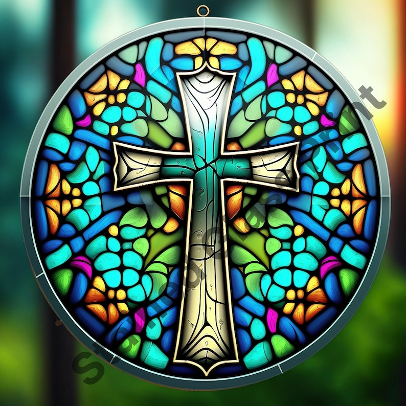 Cross Wind Spinner Stained Glass Sublimation Design Template, Wind ...