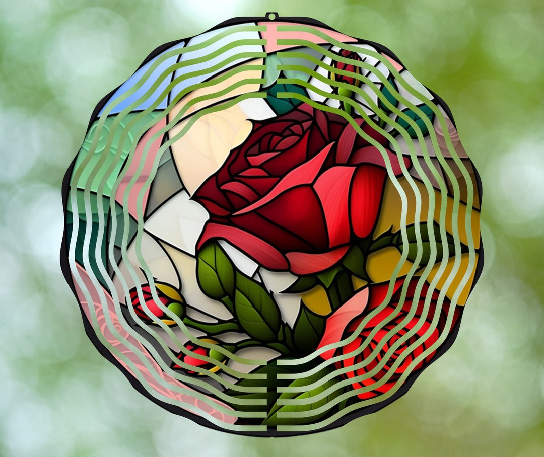 Red Roses Flowers Stained Glass Print Design for Wind Spinner, Coaster ...
