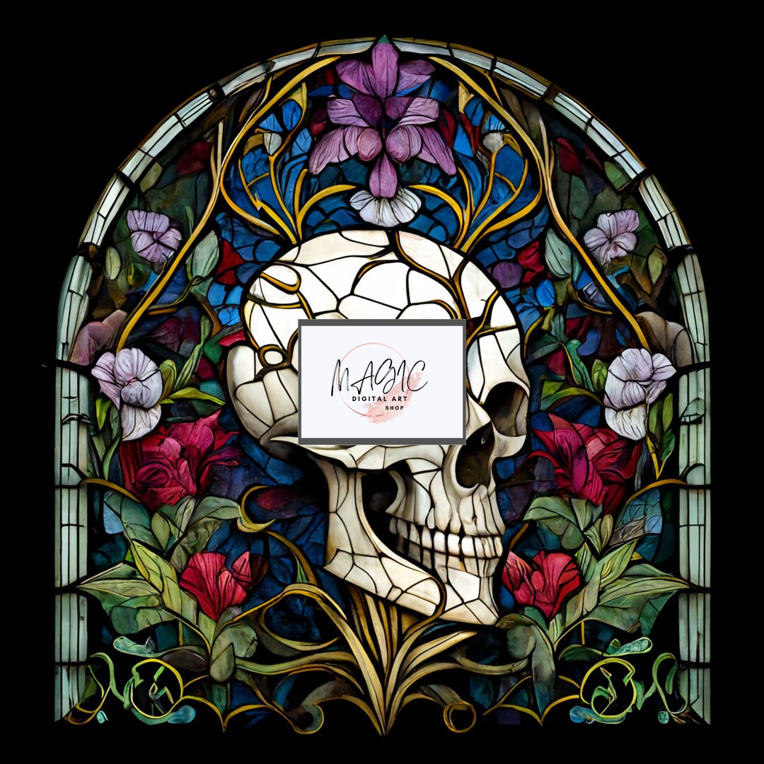 Skull Stained Glass Sublimation Designs Stained Glass - Etsy