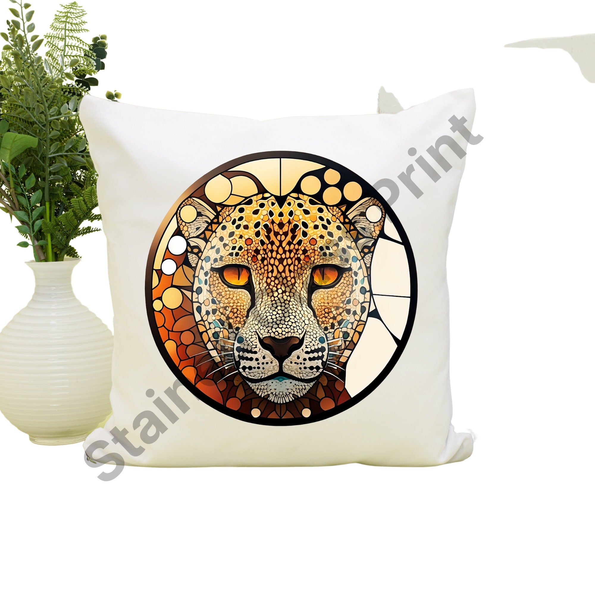 Leopard Wind Spinner Stained Glass Sublimation Design Template, Stained ...