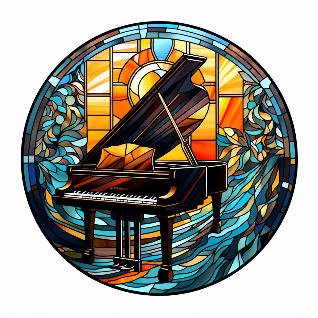 Piano Stained Glass Sublimation PNG, Musical Instrument Design, Tumbler ...
