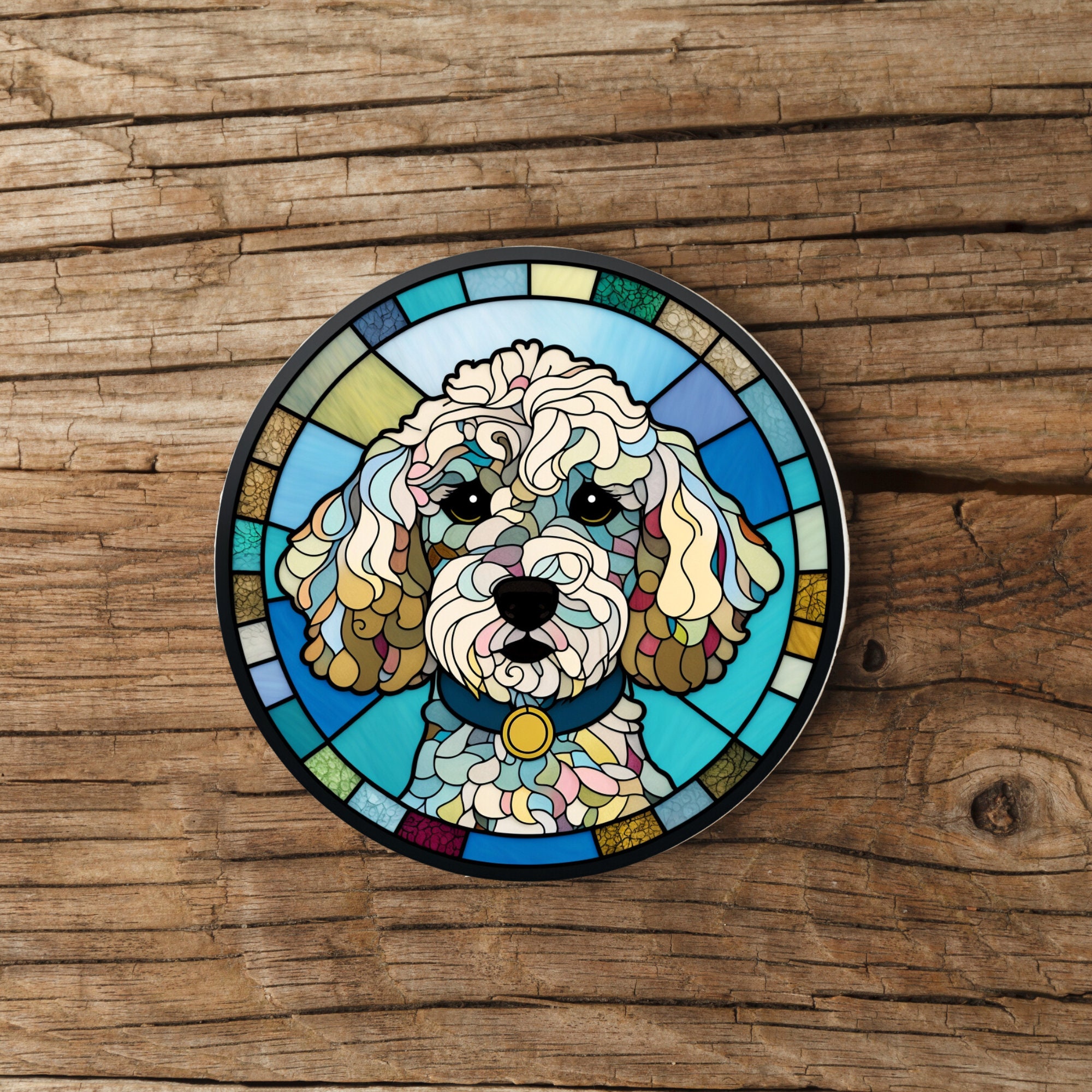 Poodle Puppy Dog Stained Glass Sublimation Print Design Round PNG Clip ...
