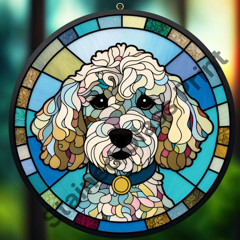 Poodle Puppy Dog Stained Glass Sublimation Print Design Round PNG Clip ...