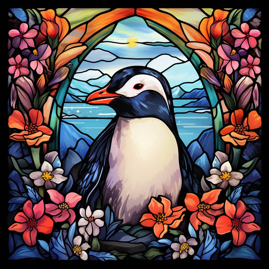Penguin Stained Glass Design PNG, Sublimation Stained Glass, Stain ...