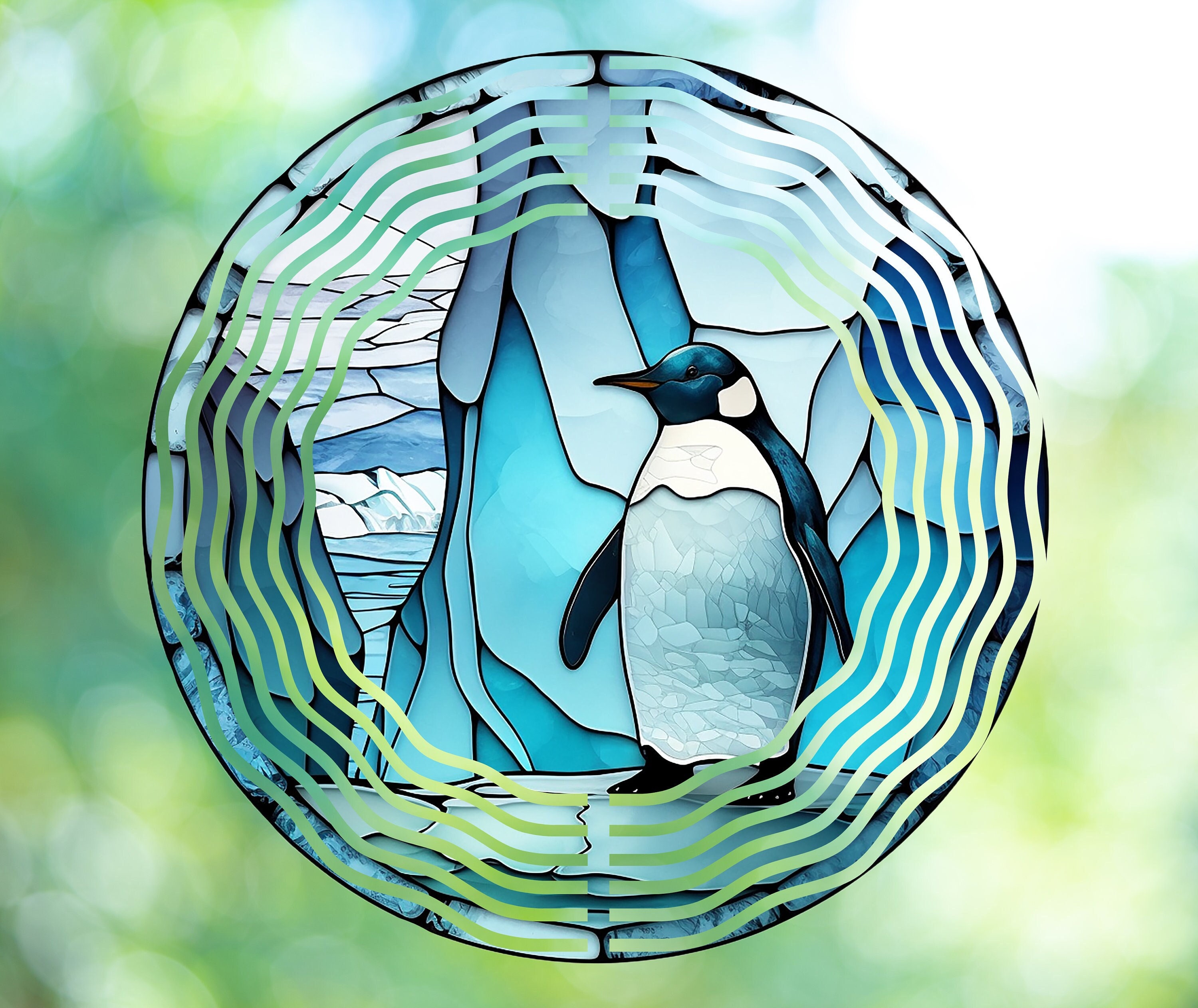 Penguin Wind Spinner Stained Glass Sublimation Design Template Winter ...