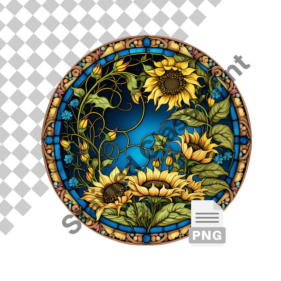 Sunflowers Stained Glass Sublimation Design, Stained Glass Pattern ...