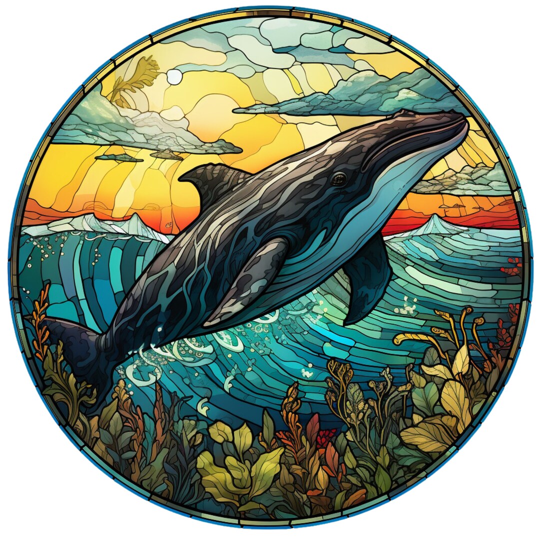 Whale Stained Glass Design PNG, for Wind Spinners, Coasters, Wall ...