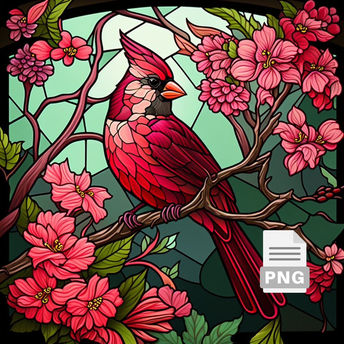 Red Cardinal Bird Stained Glass Design Png For Wind Spinners Etsy