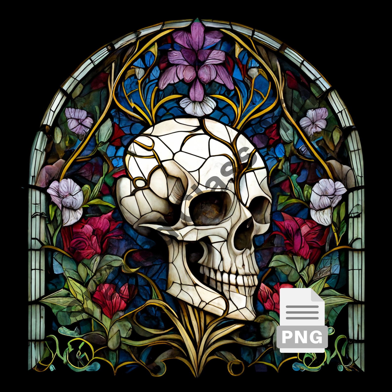 Skull Stained Glass Sublimation Designs, Stained Glass Pattern, Stained ...