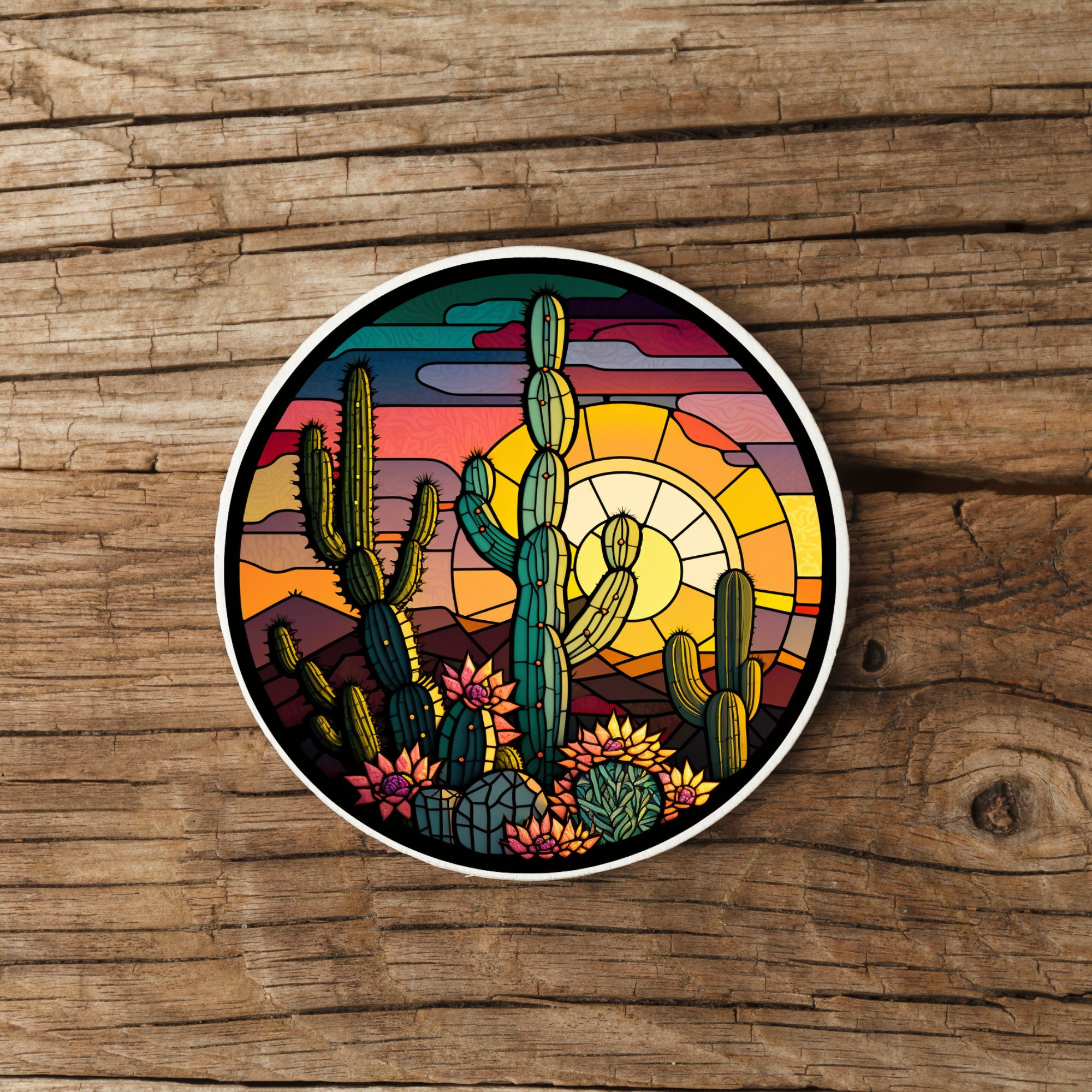 Cactus Stained Glass Print Design for Wind Spinner, T-shirt Design ...