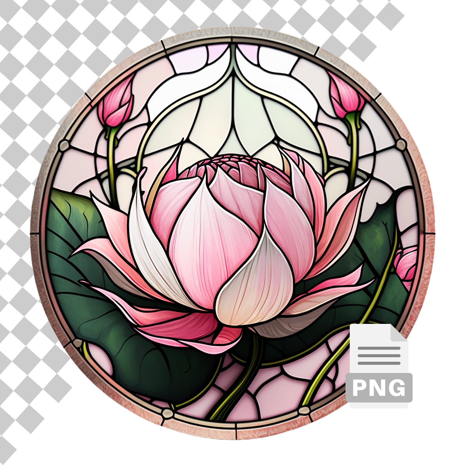 Lotus Flower Stained Glass Print Design PNG Round Shape for Wind ...