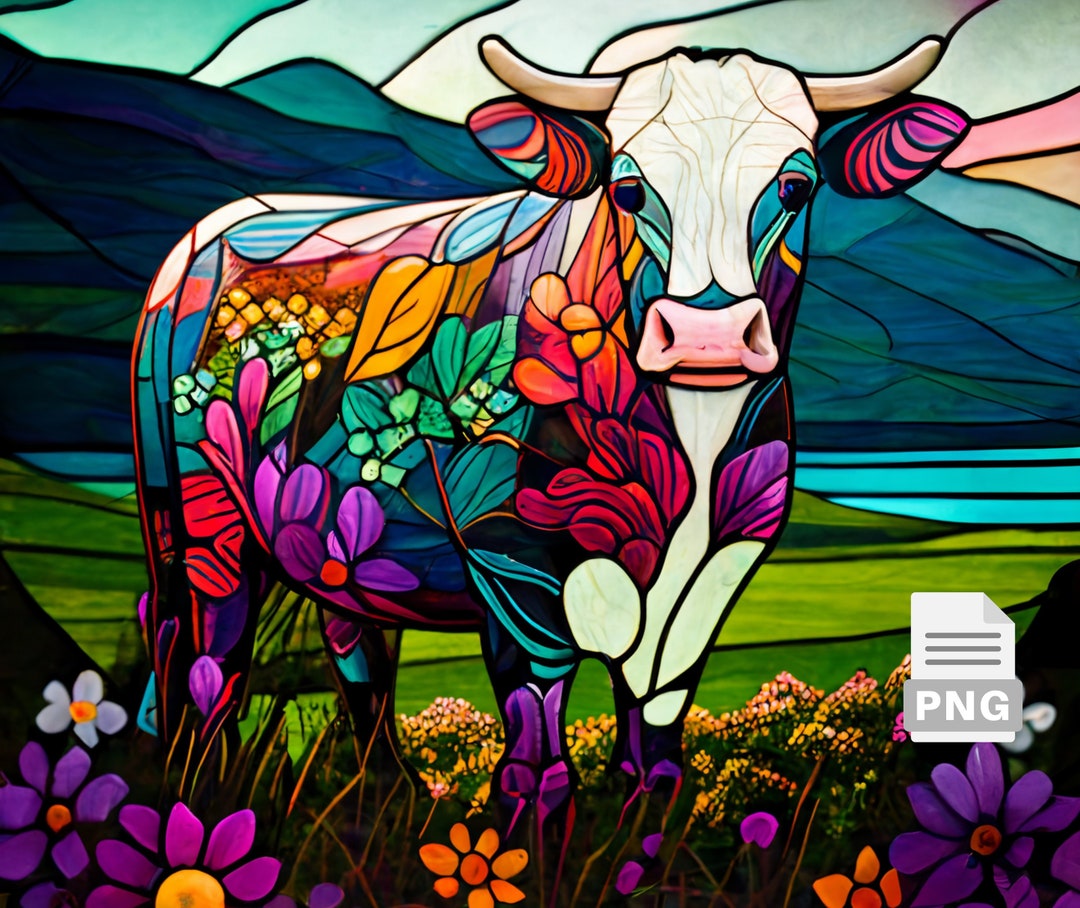 Highland Cow Printed Stained Glass Sublimation Design PNG for T-shirts ...