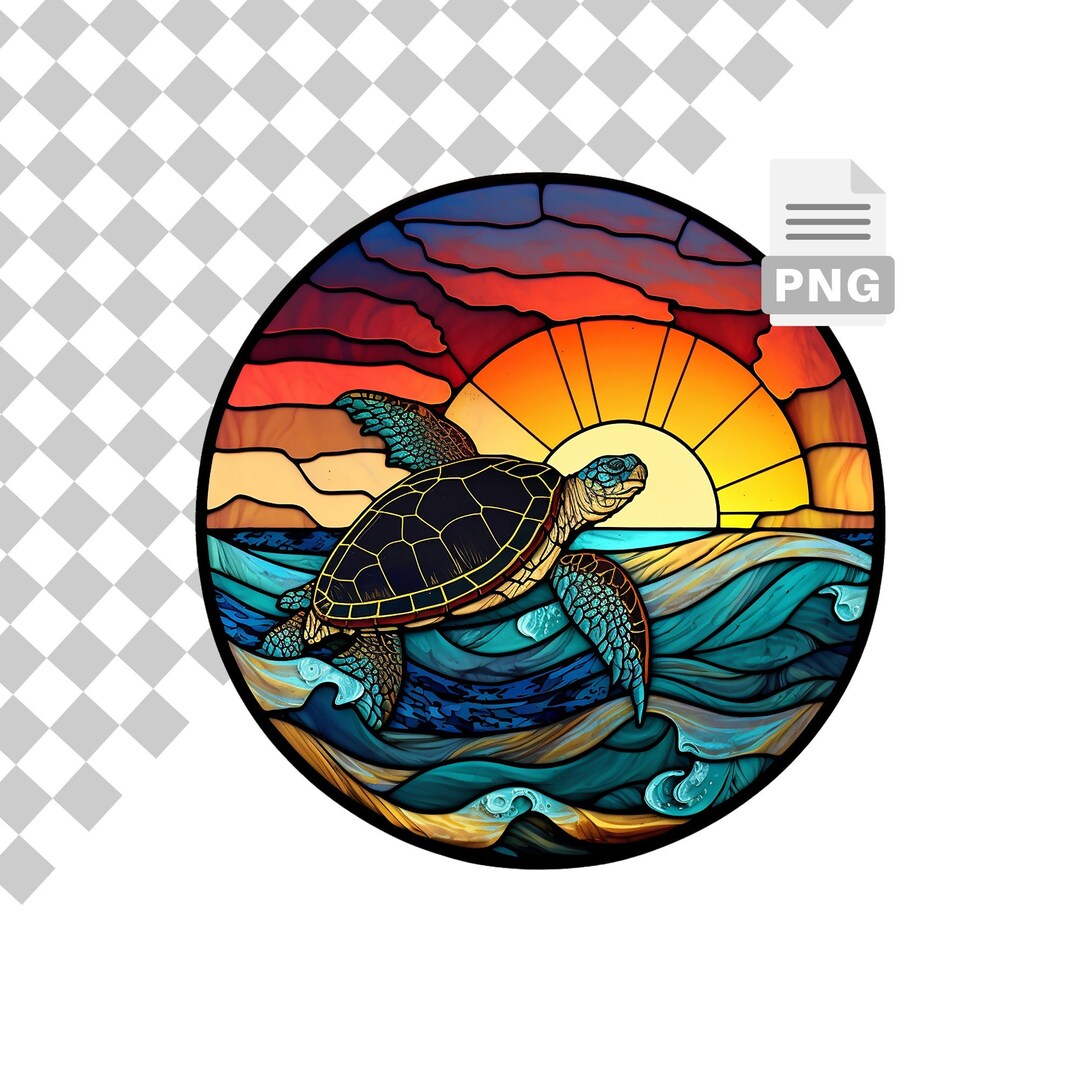 Stained Glass Sea Turtle Digital Clipart for Wind Spinner, PNG, Instant ...