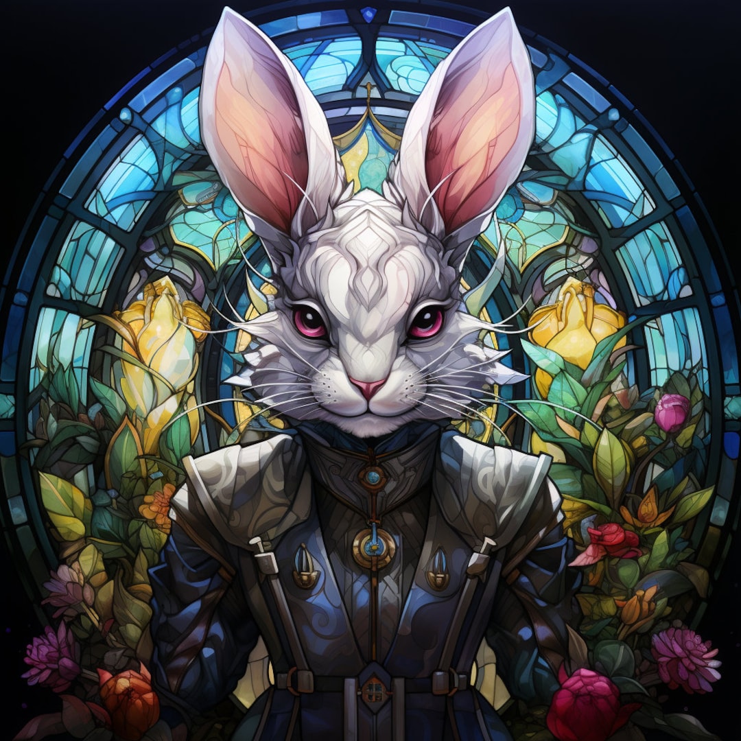 Mr Rabbit, Crazy Rabbit Stained Glass Sublimation Design, High Quality ...
